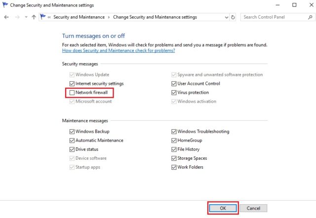 Turn off Windows 10 Firewall notifications (Popping Messages)